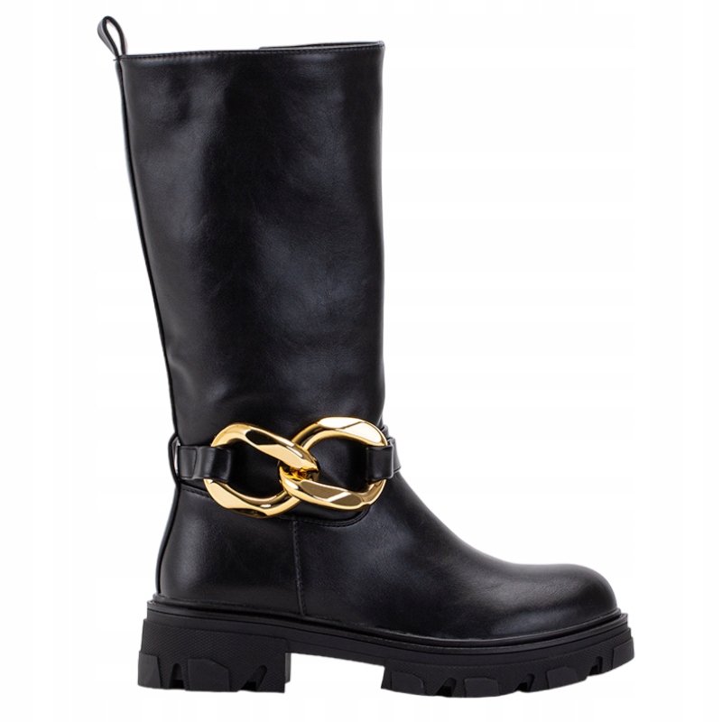 CZARNE DAMSKIE KOZAKI Z ŁAŃCZUSZKIEM HELARI 37 - 14371617177 ...