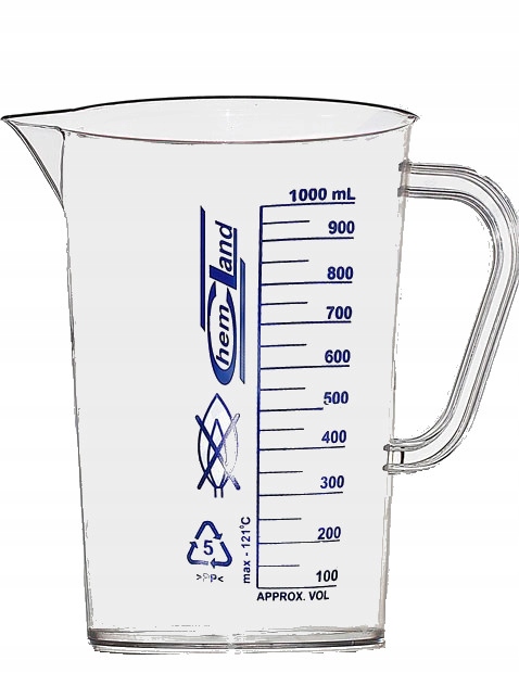 Zlewka PP 100 ml z uchem skala niebieska Chemland - 11587445941 - oficjalne archiwum Allegro