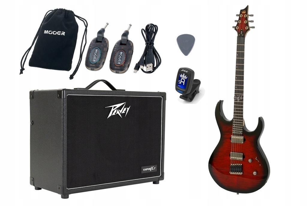 GITARA ELEKTRYCZNA +WZMACNIACZ 20W ZESTAW WIRELESS - 12225963296 - oficjalne archiwum Allegro