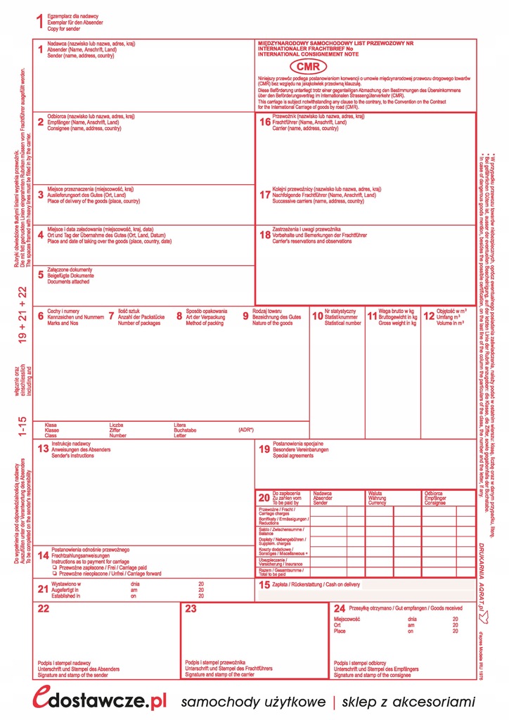 DRUK CMR PRZEWOZOWY MIĘDZYNARODOWY ORG + 4 KOPIE - 13674130117 ...