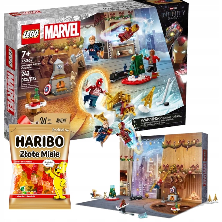 Kalendarz adwentowy LEGO 2023 Marvel super bochater klocki + żelki ...