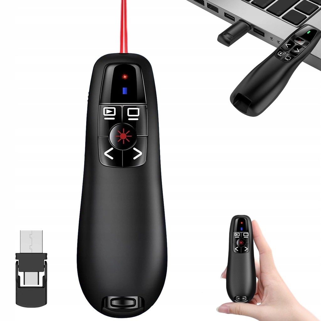 LASER PILOT BEZPRZEWODOWY PREZENTER DO PREZENTACJI SLAJD USB-C + USB-A 2W1 - 14775663020 ...