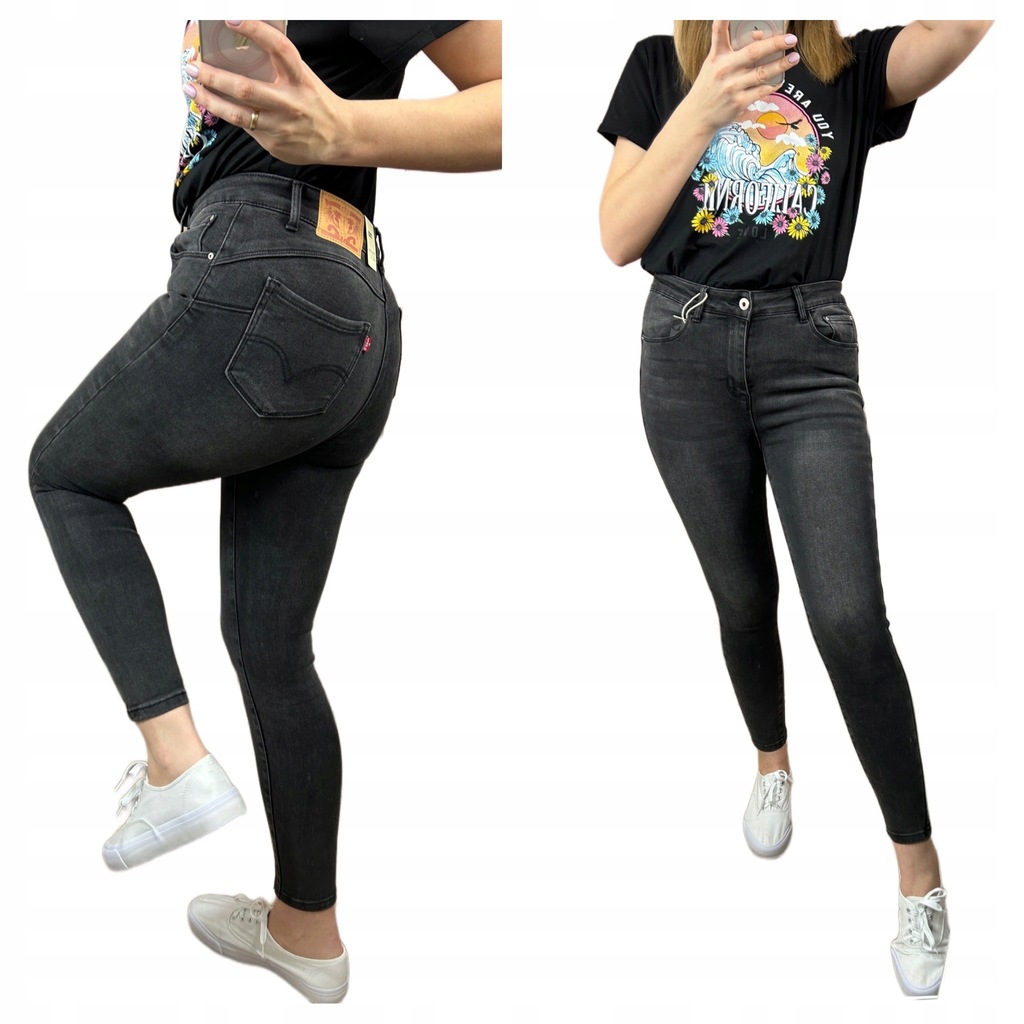 M.Sara LIFE'S push up jeansy damskie rurki skinny grafitowe ciemne M ...