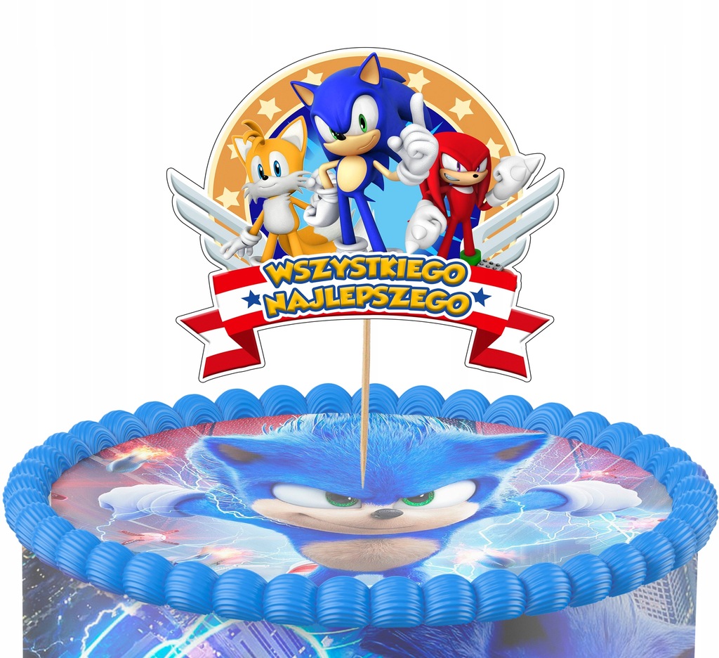 TOPPER NA TORT URODZINOWY SONIC - Z ŻYCZENIAMI - 12796937242 ...