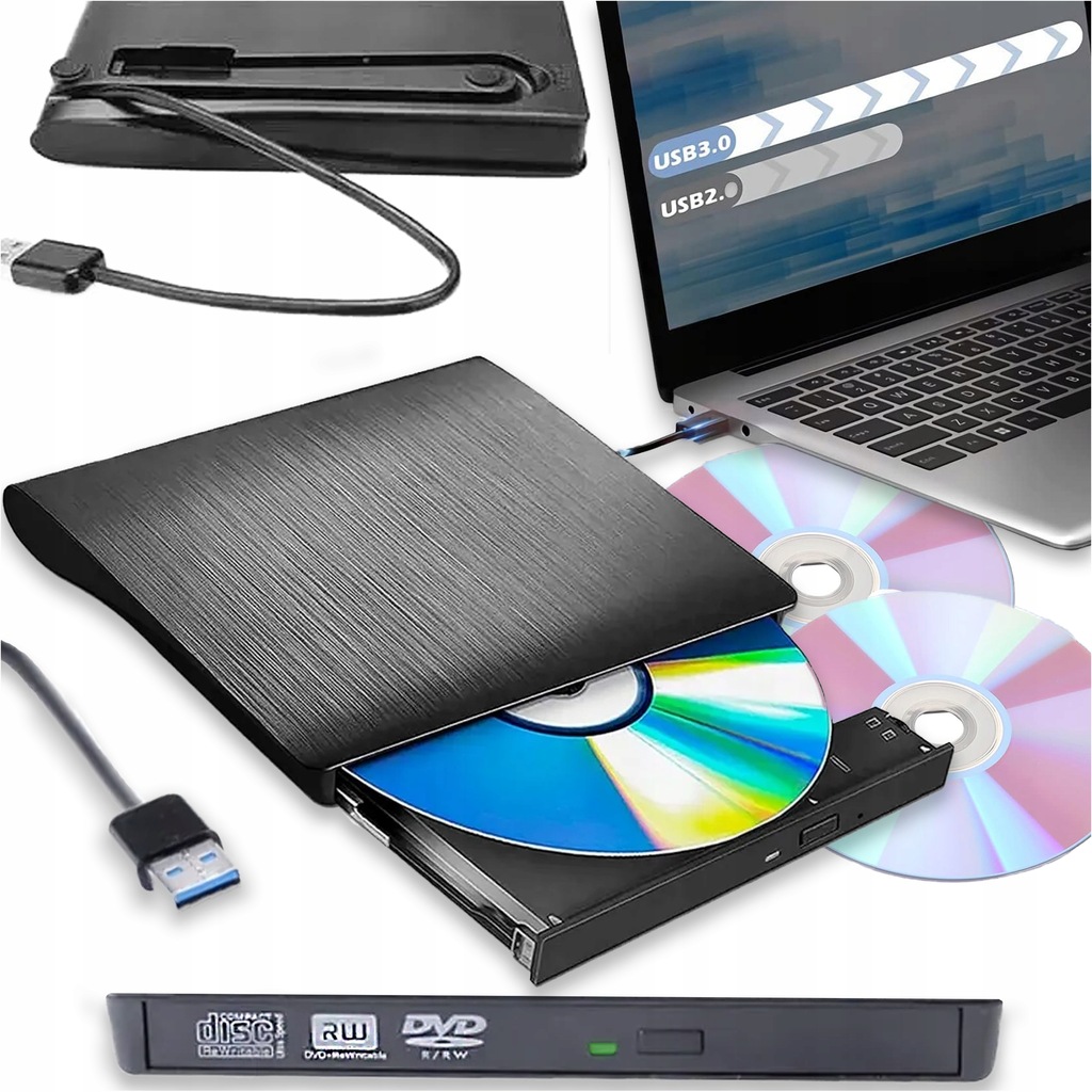 NAPĘD CD-R/DVD-ROM/RW ZEWNĘTRZNY USB 3.0 NAGRYWARKA CD PRZENOŚNY ...