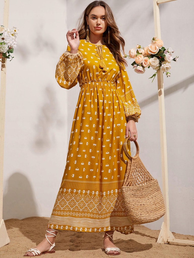 R65E016 SUKIENKA MAXI MUSZTARDOWA BOHO SHEIN 44 - 12999410057 ...