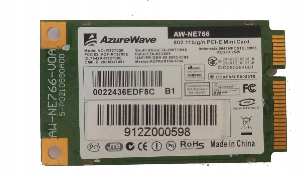 Karta Wi-Fi WiFi WLAN AzureWave RT2700E AW-NE766 - 12167589581 ...