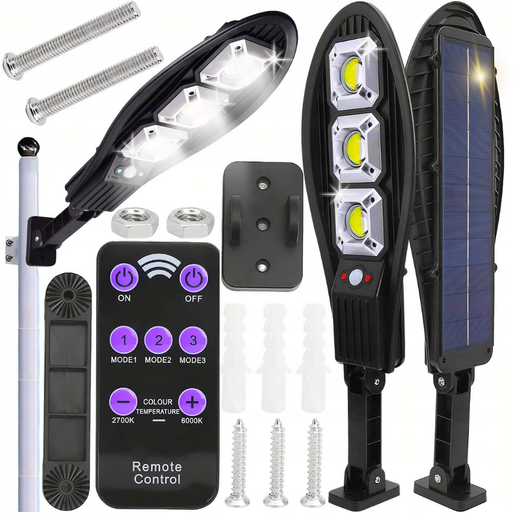 LAMPA SOLARNA LED CZUJNIK RUCHU ZMIERZCHU + PILOT - 13565561711 - oficjalne archiwum Allegro