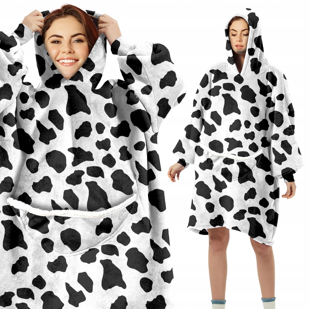 BLUZA KOC BLUZOKOC OVERSIZE GRUBA XXL KOCBLUZ FUTRZAK Z KAPTUREM KROWA ...