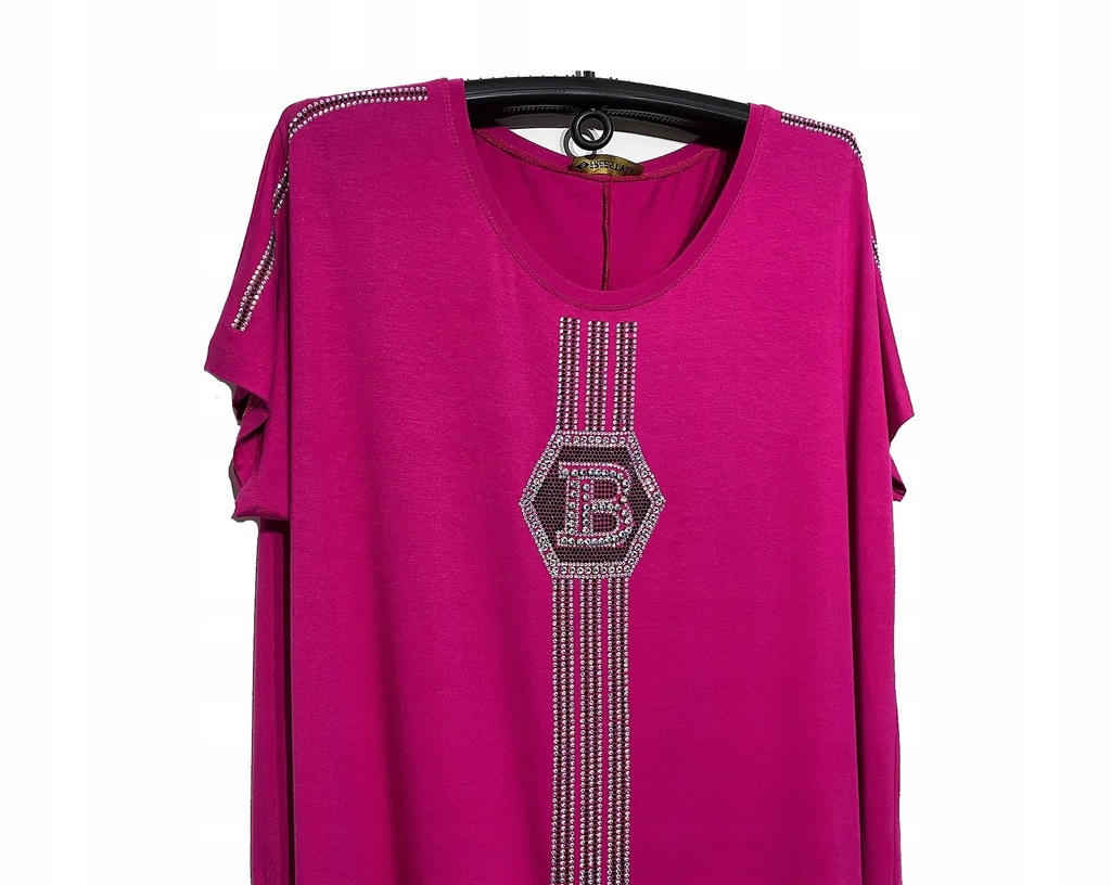 LUŹNA BLUZKA TUNIKA FUKSJA CYRKONIE 52 54 56 5XL - 13597188749 - oficjalne archiwum Allegro