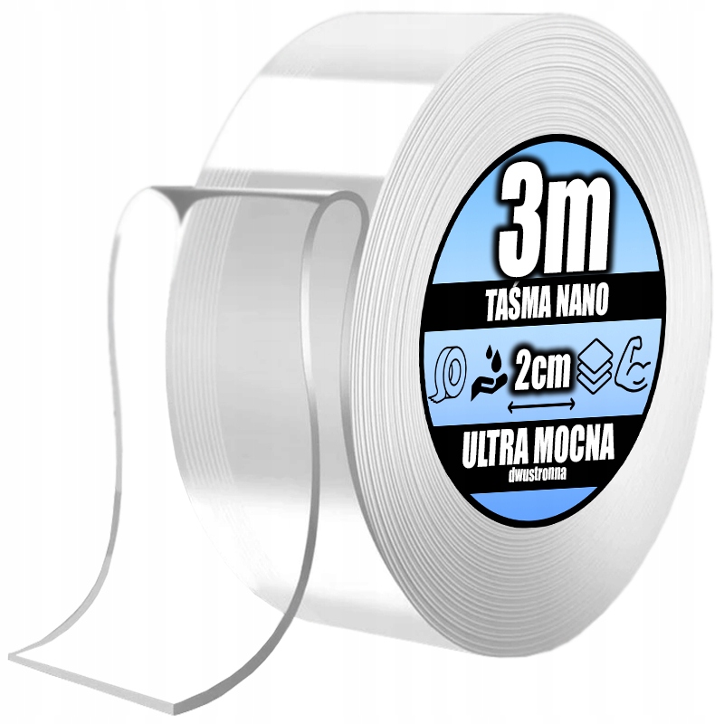 TAŚMA DWUSTRONNA | 3m/2cm | NANO WIELOKROTNEGO UŻYTKU KLEJ MOCNA MONTAŻOWA - 15116146207 ...