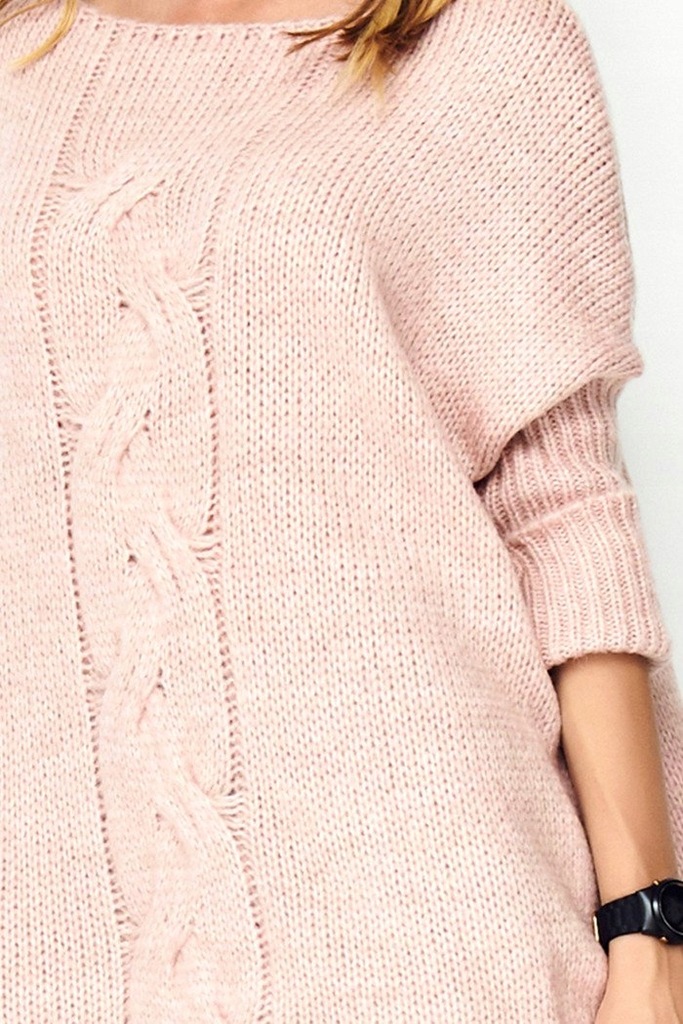 GRUBY WEŁNIANY SWETER OVERSIZE wzór warkocz RÓZ - 8485724392 ...