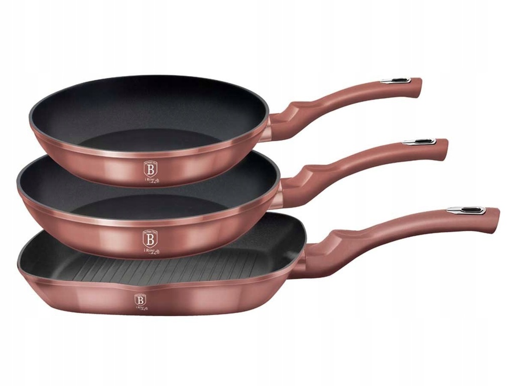 ZESTAW PATELNI DO SMAŻENIA KOMPLET 3 PATELNIE PATELNIA GRANITOWE INDUKCJA - 17019176421 ...