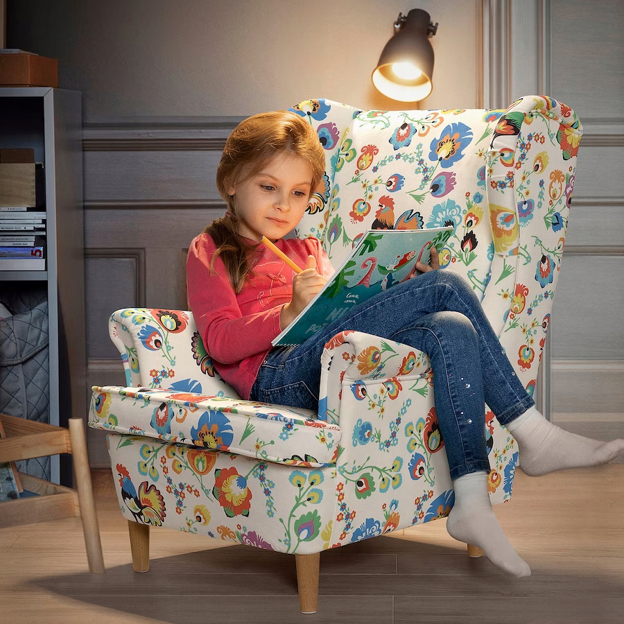 IKEA STRANDMON Fotel dziecięcy Huslia wielobarwny - 12276643125 ...