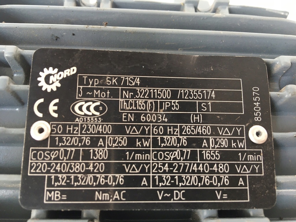 Silnik z Przekładnią Nord SK 71S/4 0,25kW Nr472 - 10932188607 ...
