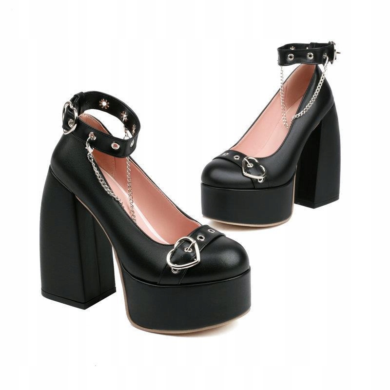 Gruby obcas Gruby spód Wiosna Jesień Łańcuch Klamra Buty damskie ...