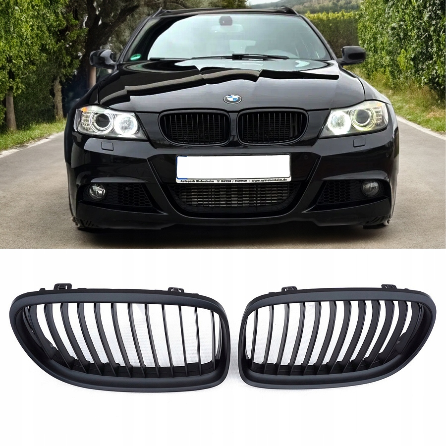BMW E90 E91 Lift 08-12 Nerki grill czarny matt atrapa przednia komplet ...