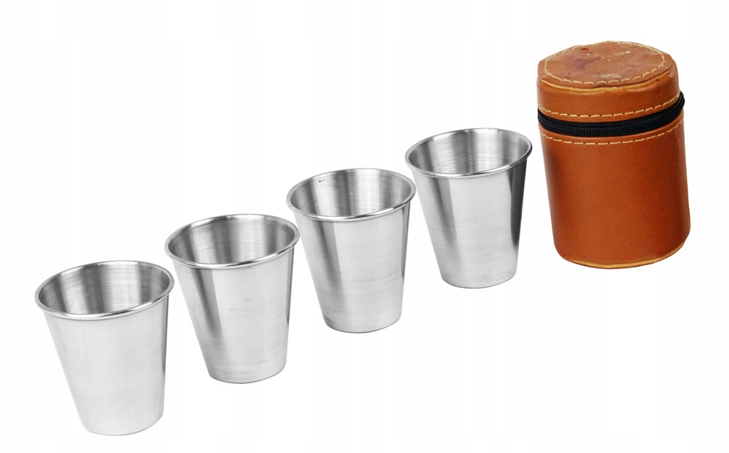 KIELISZKI METALOWE TURYSTYCZNE W ETUI DUŻE 4x70ml - 13323590942 - oficjalne archiwum Allegro
