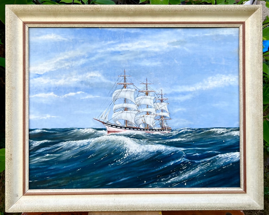 STATEK NA WZBURZONYM MORZU STARY OBRAZ OLEJNY - 12967848344 - oficjalne ...