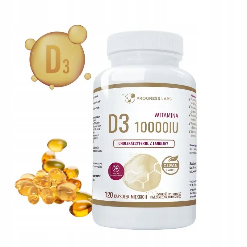 Progress Labs - Witamina D3 10000 IU z Lanoliny | 120 kapsułek ...