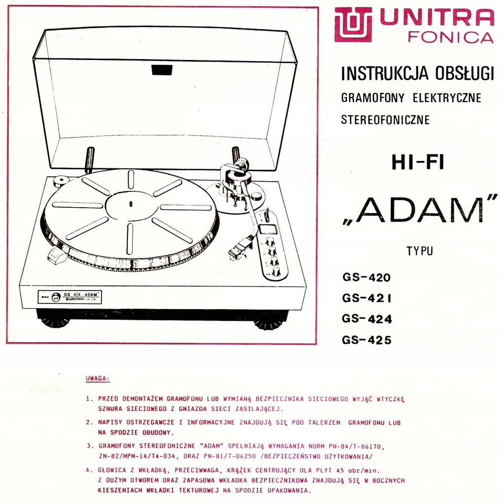 Instrukcja obsługi gramofonu Unitra ADAM do druku - 10119025231 ...