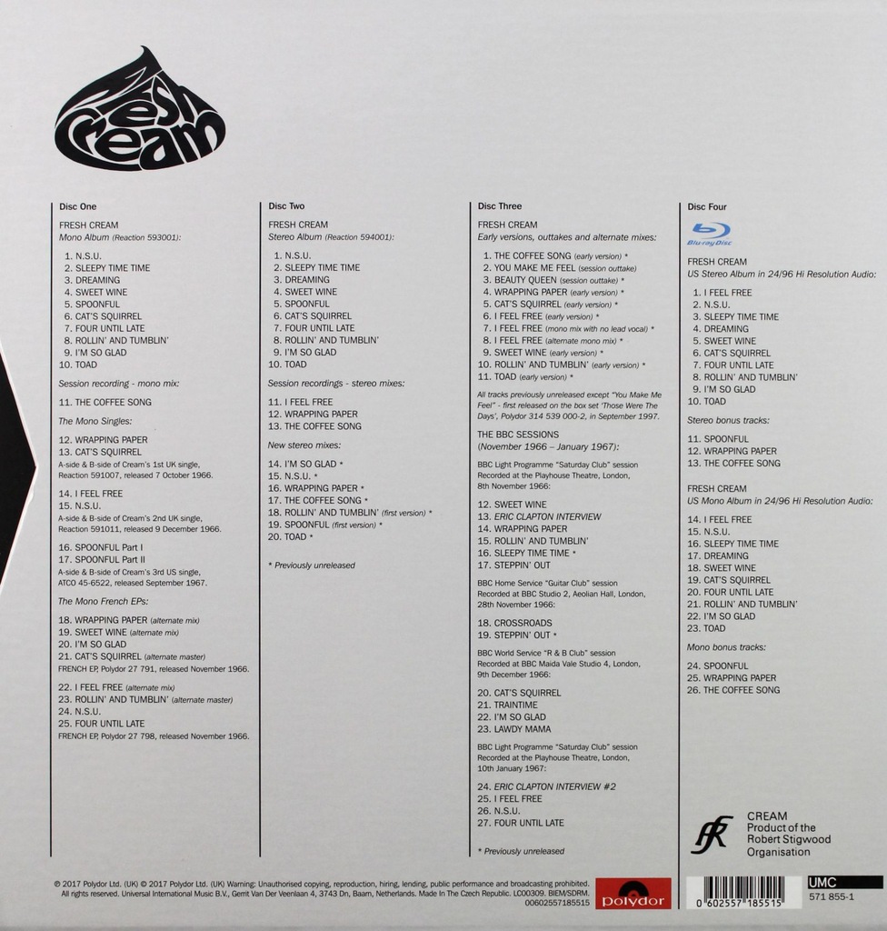 CREAM: FRESH CREAM (DELUXE) (LIMITED) (BOX) (4CD) - 8116908045 ...