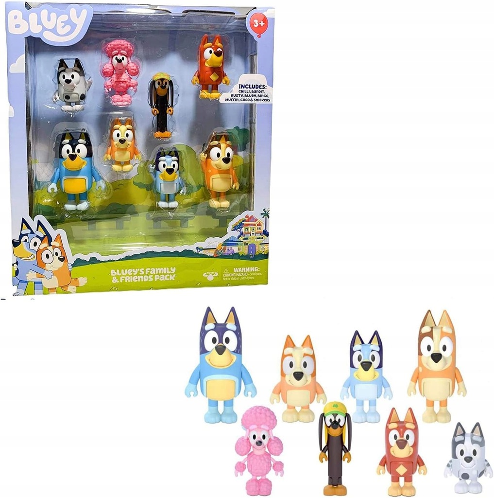BLUEY ZESTAW RODZINA 8 FIGURKEK BLUE DINGO - 12677335626 - oficjalne ...