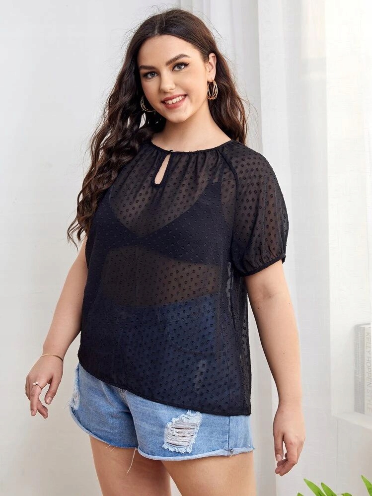 SHEIN PRZEŚWITUJĄCA CZARNA BLUZKA WZÓR (1XL) - 12920053375 - oficjalne archiwum Allegro