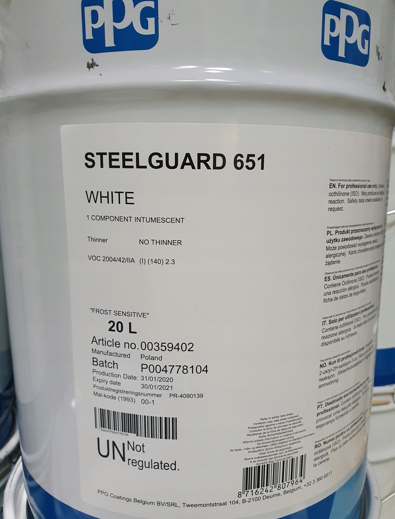 Farba ogniochronna pęczniejąca STEELGUARD 651 PPG - 9121174246 ...