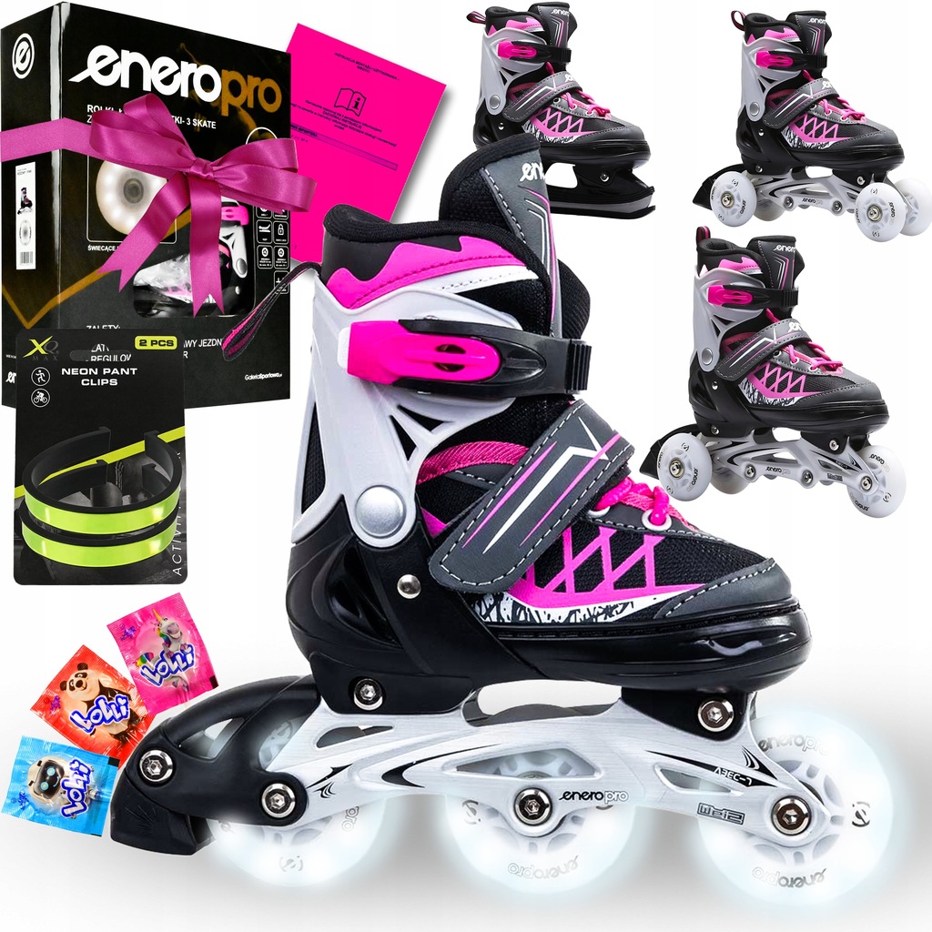 ROLKO-WROTKI 4W1 ŁYŻWY REGULOWANE KOŁA LED ZESTAW - 13993168460 ...