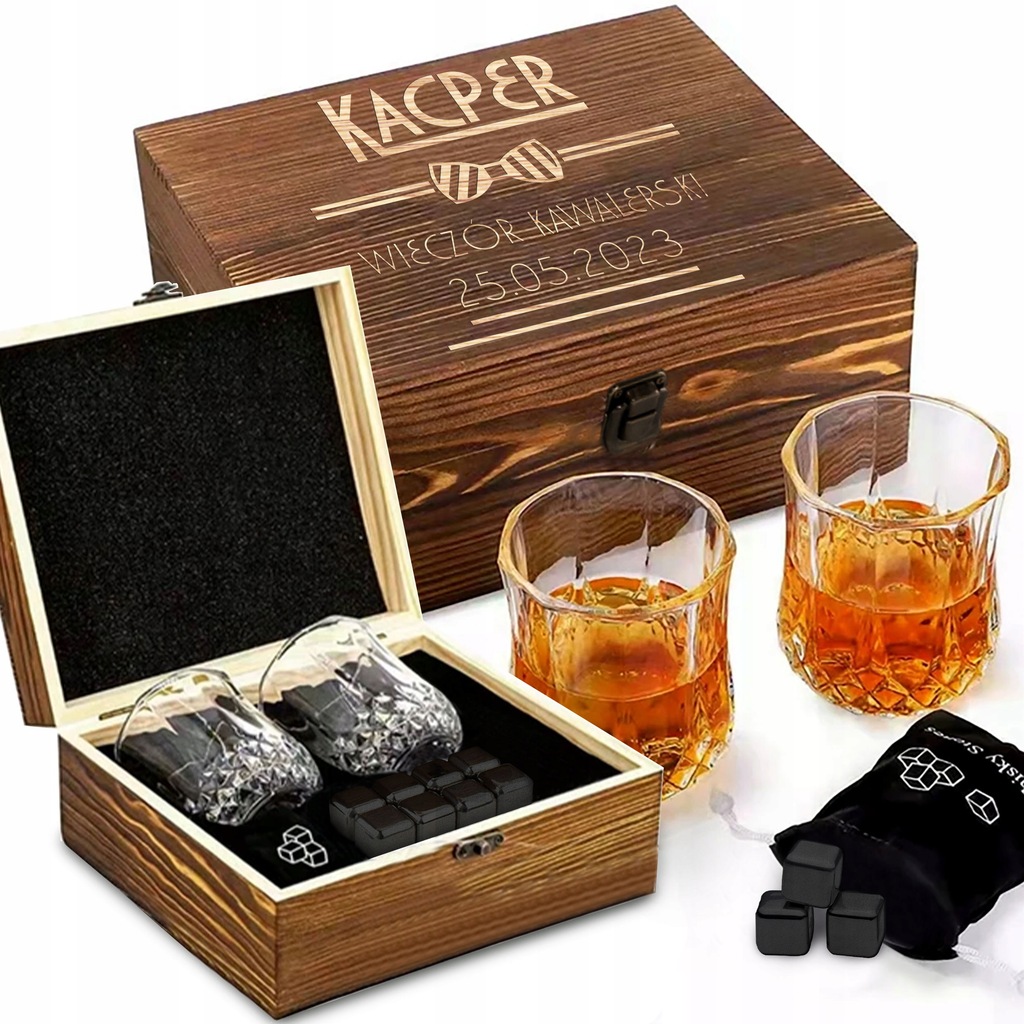SKRZYNKA KAMIENIE DO WHISKY ZE SZKLANKAMI PREZENT NA WIECZÓR KAWALERSKI ...