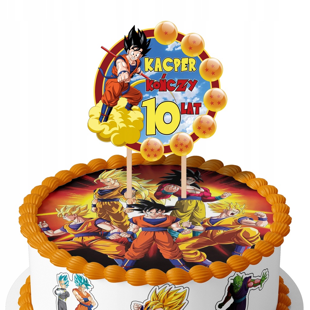 Topper Urodzinowy na TORT z DRAGON BALL + Imię ANIME GOKU VEGETA SAIYAN ...