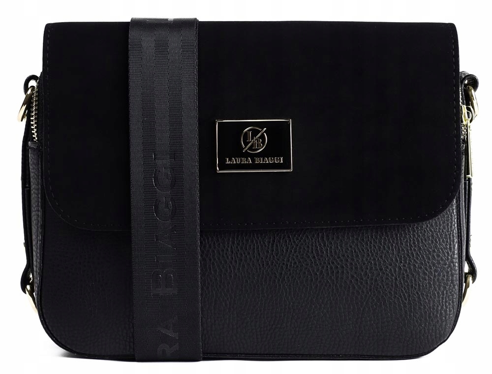Torebka LAURA BIAGGI Listonoszka CZARNA Logo PASEK - 11255584045 - oficjalne archiwum Allegro