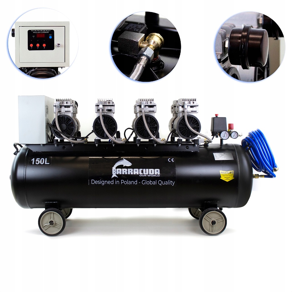 Wydajna sprężarka BEZOLEJOWA kompresor 150L 230V 3kW 850l/min CICHA PRACA - 13329125687 ...