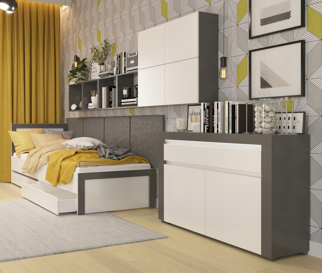 komplet zestaw łóżkiem komodą szafką Alabama 5 - 11049546643 ...