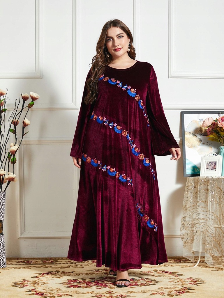 G55Z02 MAXI BORDOWA SUKIENKA OVERSIZE WELUROWA HAFTY KWIATY SHEIN 52 - 14488372602 - oficjalne ...