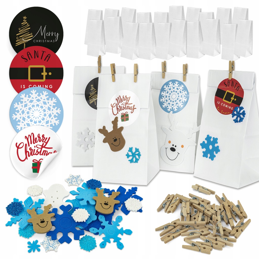 KALENDARZ ADWENTOWY EKO 24 x Torba Klockowa 8x6,5x19 cm NAKLEJKI KLAMERKI - 12623763975 ...