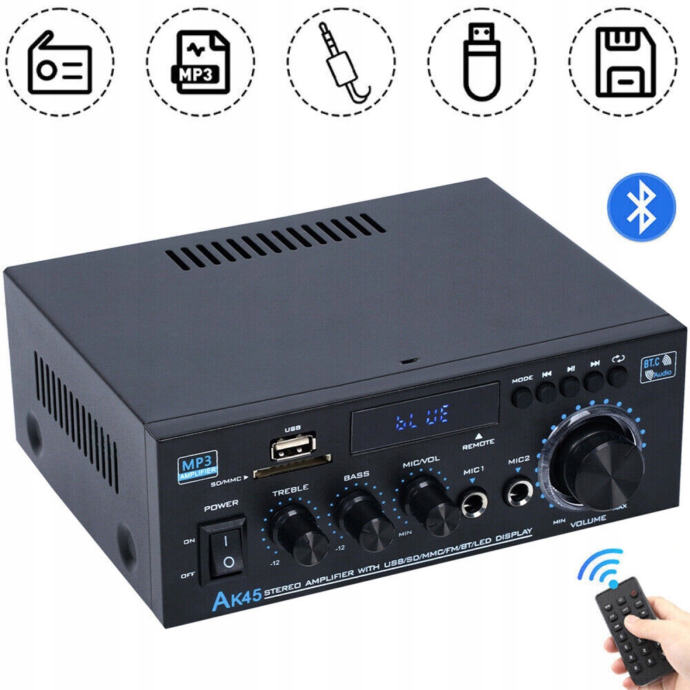 WZMACNIACZ BLUETOOTH HIFI STEREO 2-KANAŁOWY MINI CYFROWY WZMACNIACZ AUDIO - 15242501254 ...