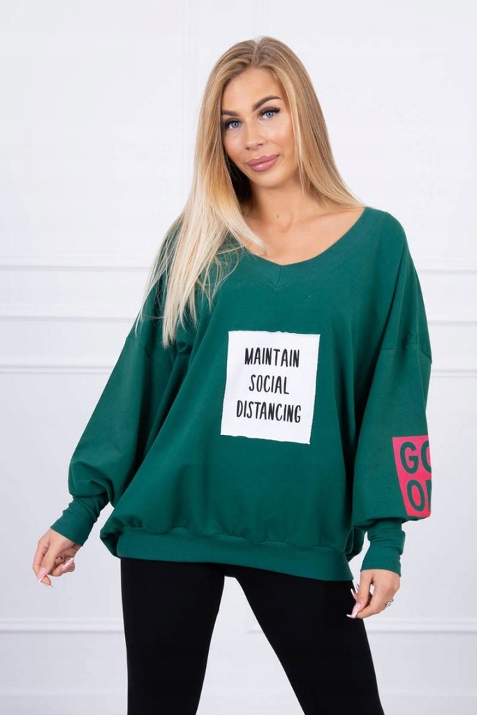 Bluza Oversize z Dekoltem Butelkowa Zieleń - 12352825599 - oficjalne archiwum Allegro