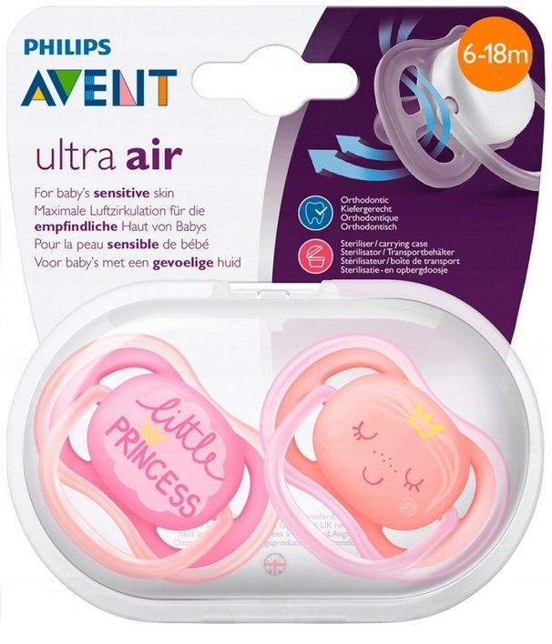 Smoczek Uspokajający AVENT Ultra Air 6-18m GIRL - 11621076878 ...