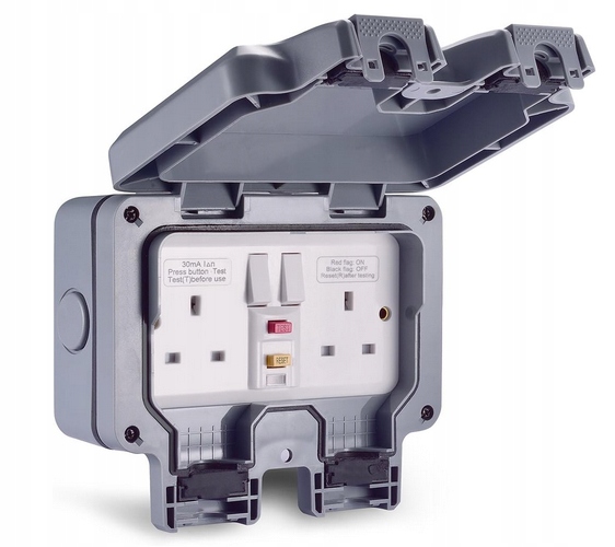 Gniazdo Gniazdko Zewnętrzne Podwójne UK Wodoodporne IP66 Ogrodowe do ...