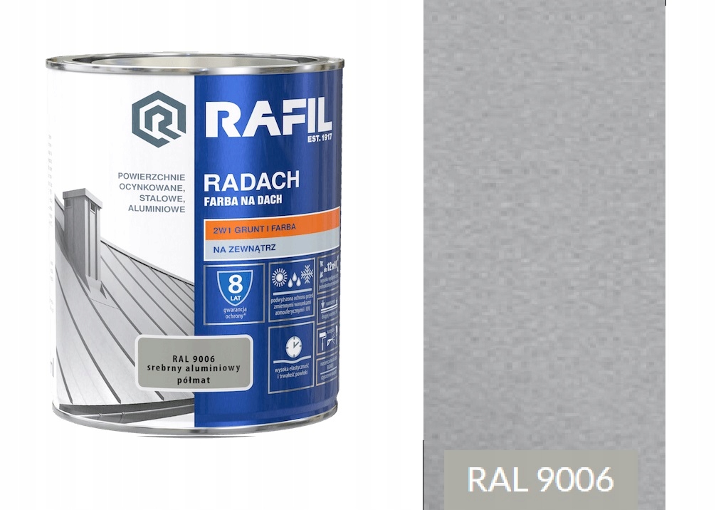 Rafil RADACH farba na dach ral 9006 SREBRNA 10L - 11875205267 - oficjalne archiwum Allegro