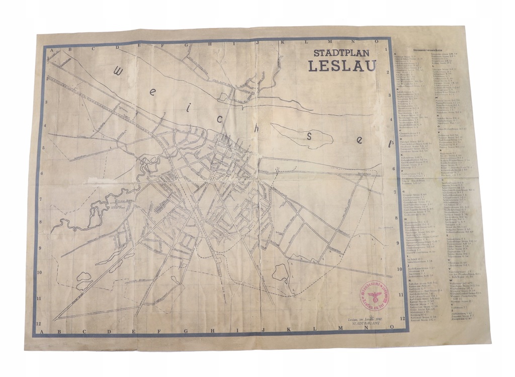 niemiecka MAPA Włocławek LESLAU Plan miasta 1940 II WŚ - 14785295399 ...