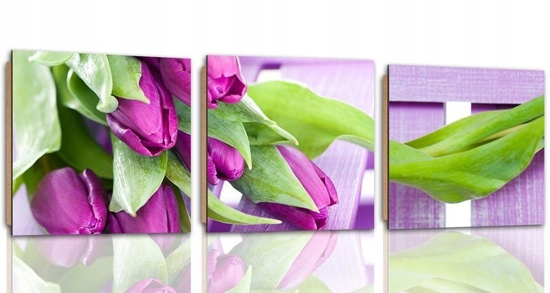 Zestaw obrazów Deco Panel, Fioletowe tulipany w bukiecie 90x30 ...