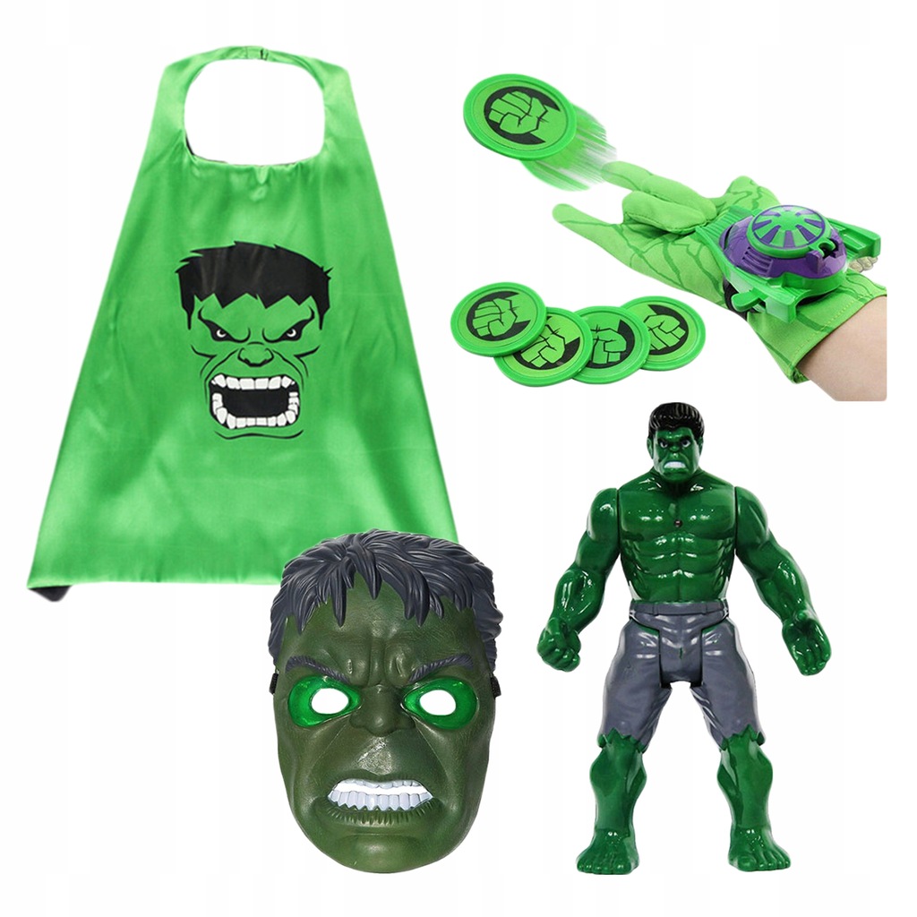 HULK FIGURKA PELERYNA MASKA LED ZESTAW STRÓJ 5w1 - 12945217611 ...