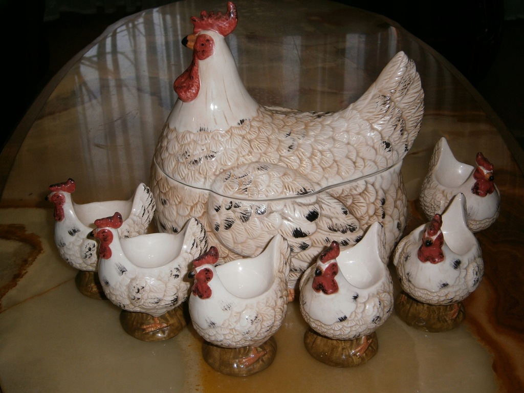 RZADKA CERAMICZNA KURA NA JAJKA Z JAJCARKAMI 6 SZT - 13802280770 ...
