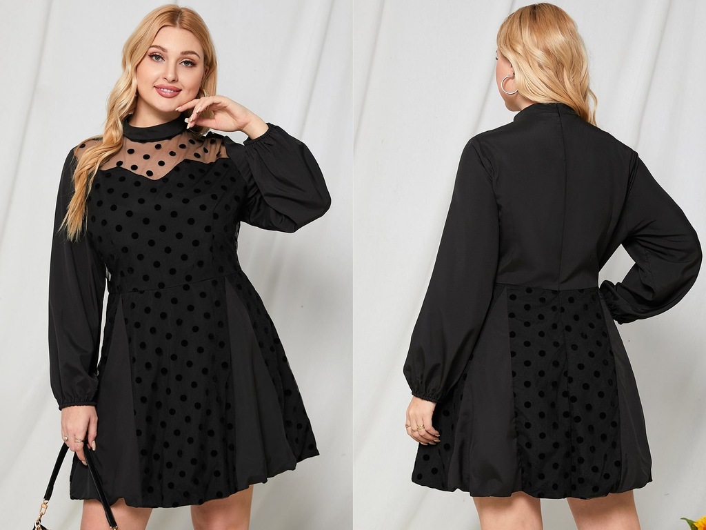 SHEIN Czarna sukienka mini w groszki XL/XXL - 13652471288 - oficjalne archiwum Allegro