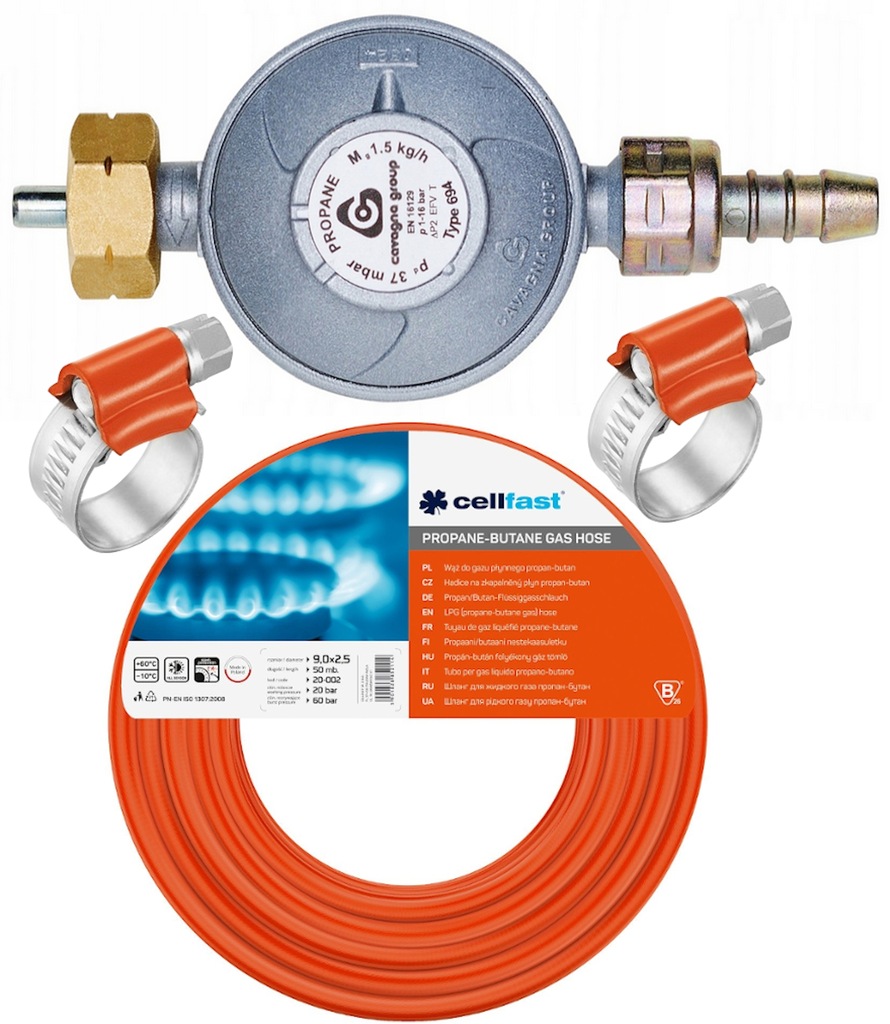 ZEST DO KUCHENKI GAZOWE REDUKTOR Z ZABEZPIECZENIAMI BUTLI 11kg+ WĄŻ GAZU 2m - 15511556790 ...