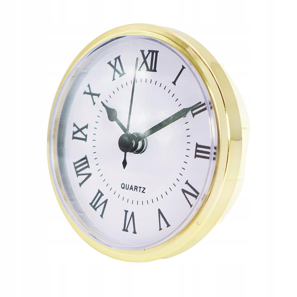 Mini Clock Insert 90mm Round Head White Dial Roman Number Gold Trim ...