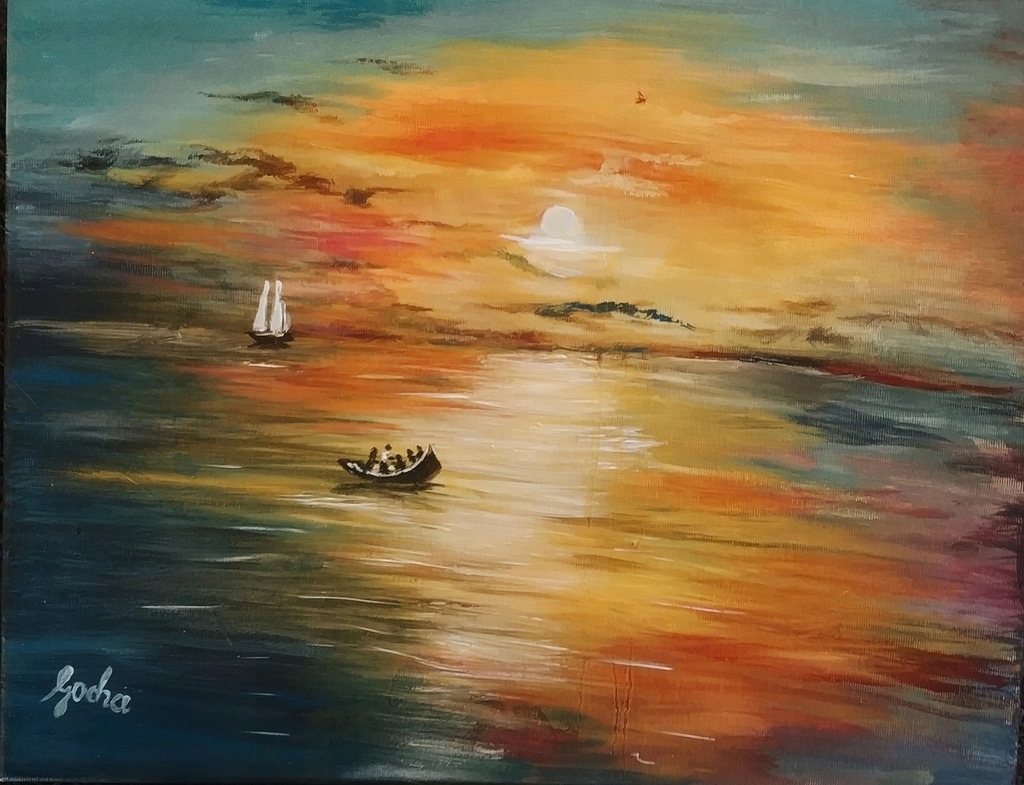 ZACHÓD NA MORZU obraz olejny, Galeria Gochy - 14149162643 - oficjalne ...